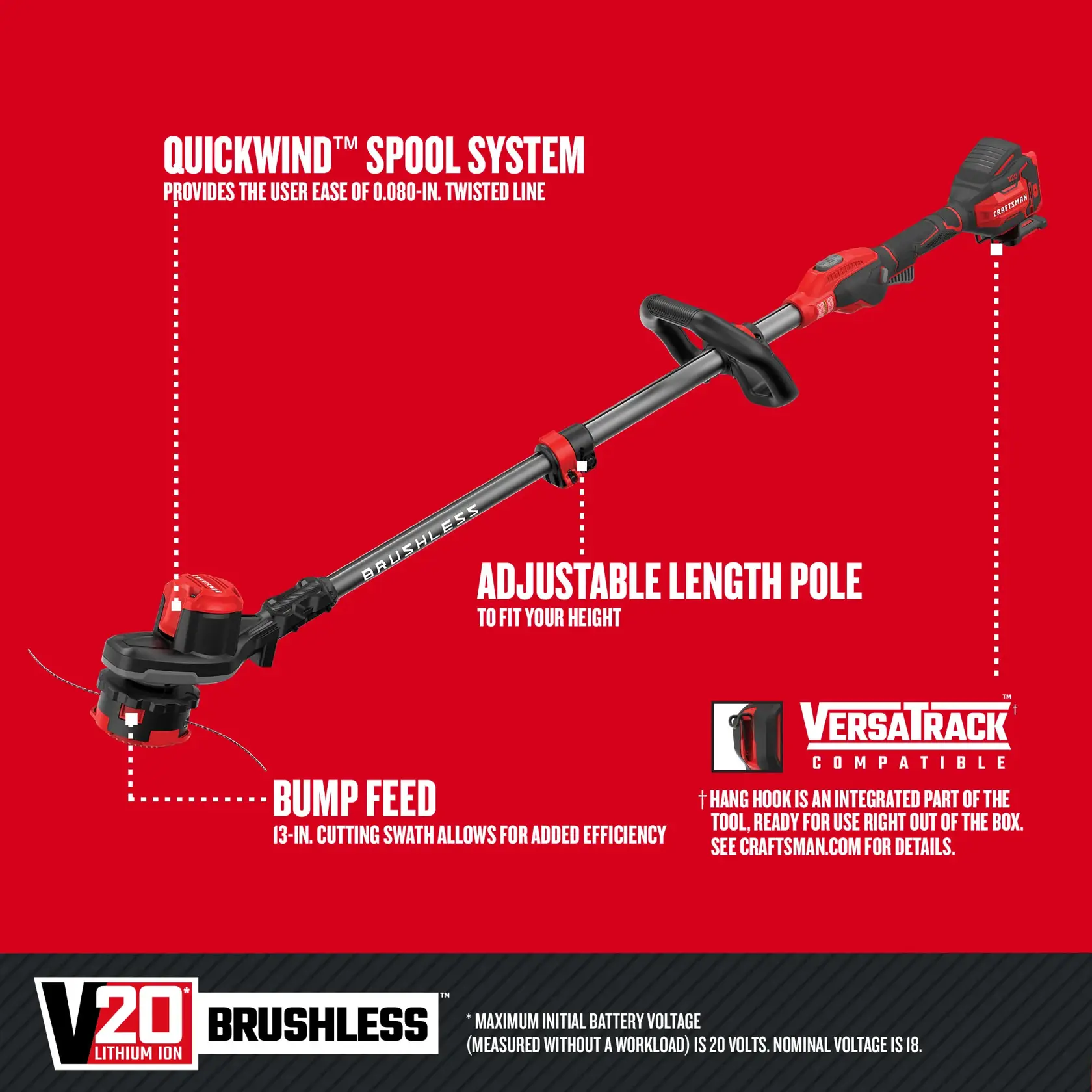 CRAFTSMAN V20* Brushless Cordless WEEDWACKER® 13-Inch String Trimmer ...
