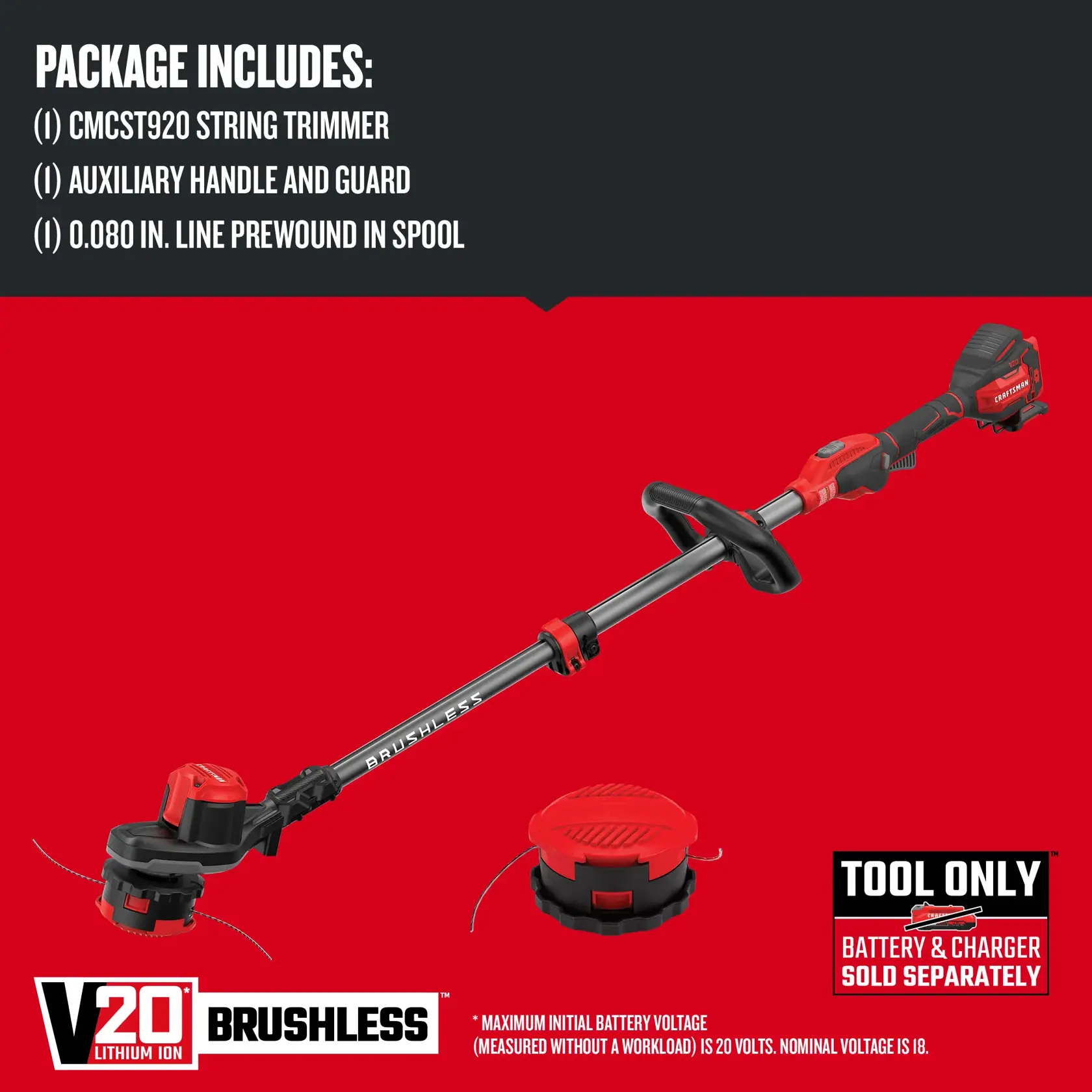 CRAFTSMAN V20* Brushless Cordless WEEDWACKER® 13-Inch String Trimmer ...