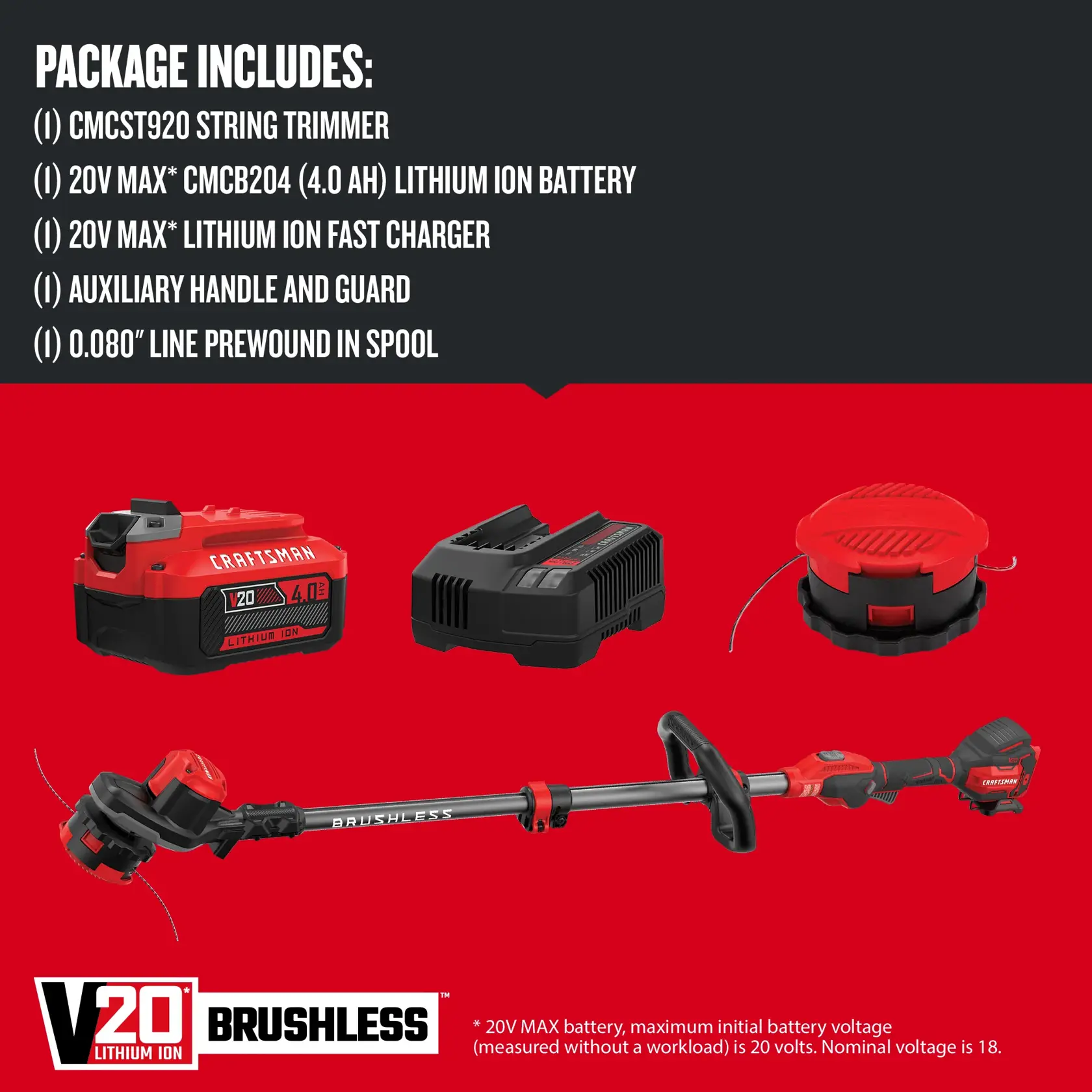 CRAFTSMAN V20* Brushless Cordless WEEDWACKER® 13-Inch String Trimmer ...