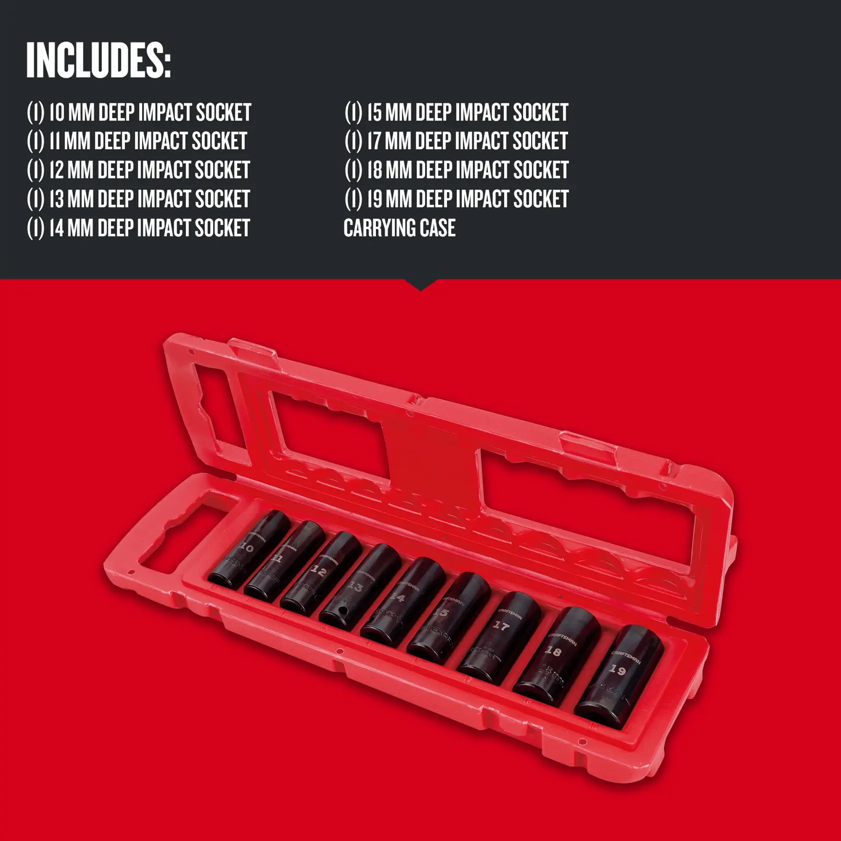 CRAFTSMAN 3/8-Inch Drive 6-Point Metric Deep Impact Socket Set with ...