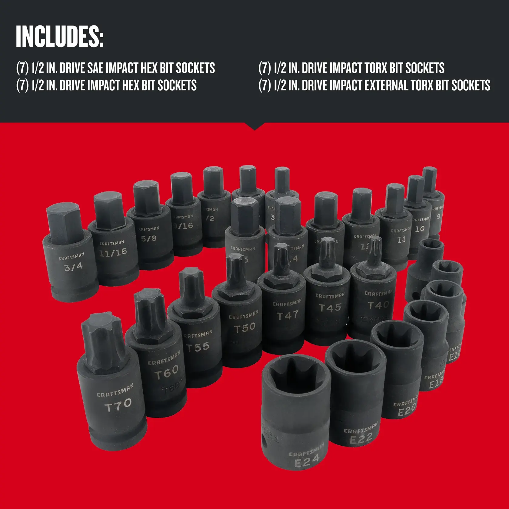 CRAFTSMAN 1/2-Inch Drive Standard (SAE) and Metric Impact Bit Socket ...