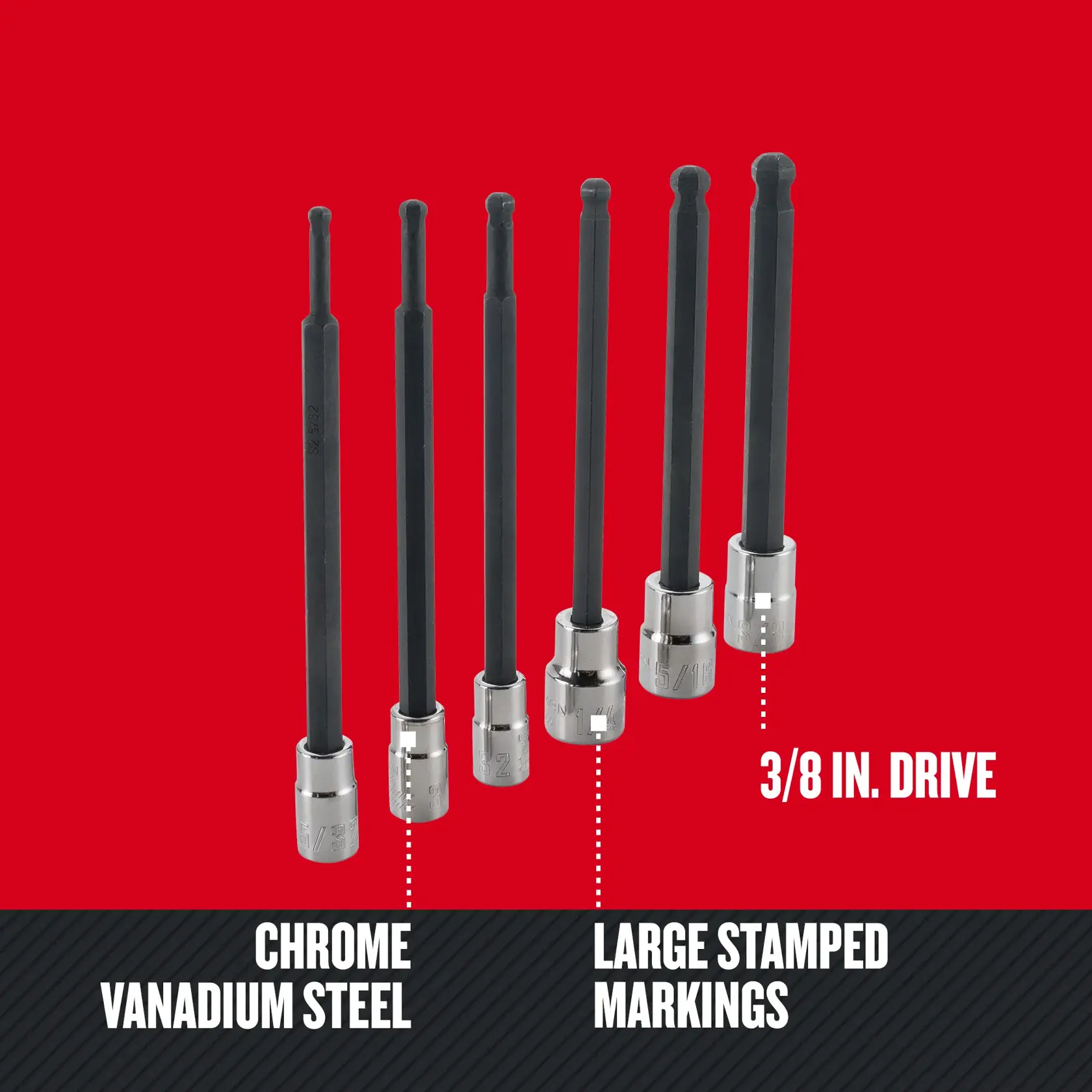 CRAFTSMAN 1/4-Inch and 3/8-Inch Drive Standard (SAE) Ball End Hex Bit ...