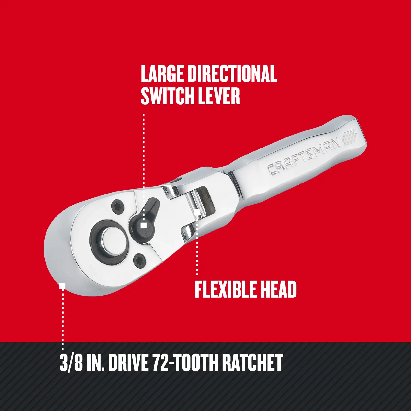 CRAFTSMAN 3/8-Inch Drive 72 Tooth Flex Head Stubby Ratchet