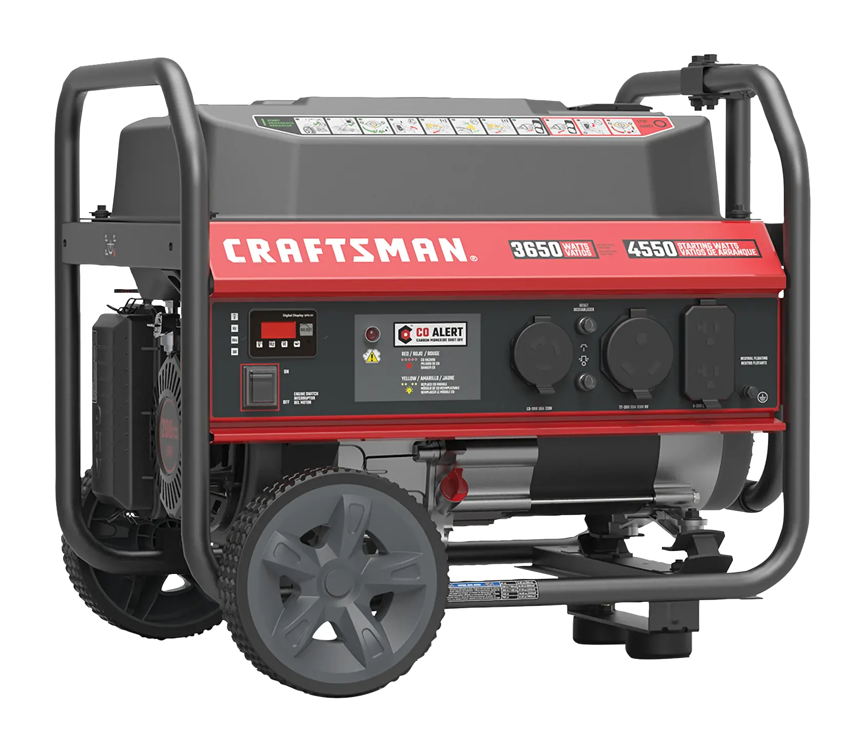 CRAFTSMAN Gas Portable Generator 4550/3650W Recoil Start Wheel Kit CO Alert