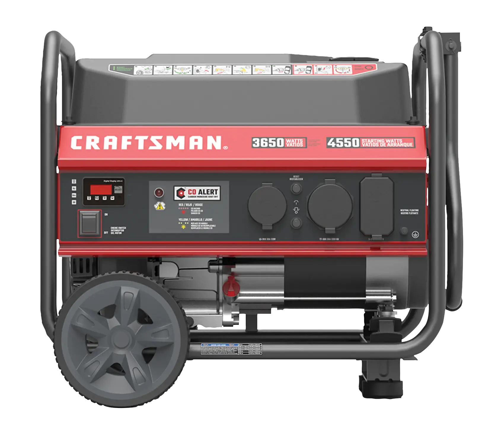 CRAFTSMAN Gas Portable Generator 4550/3650W Recoil Start Wheel Kit CO Alert